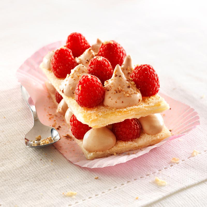 Millefeuille caramel framboise - Régilait