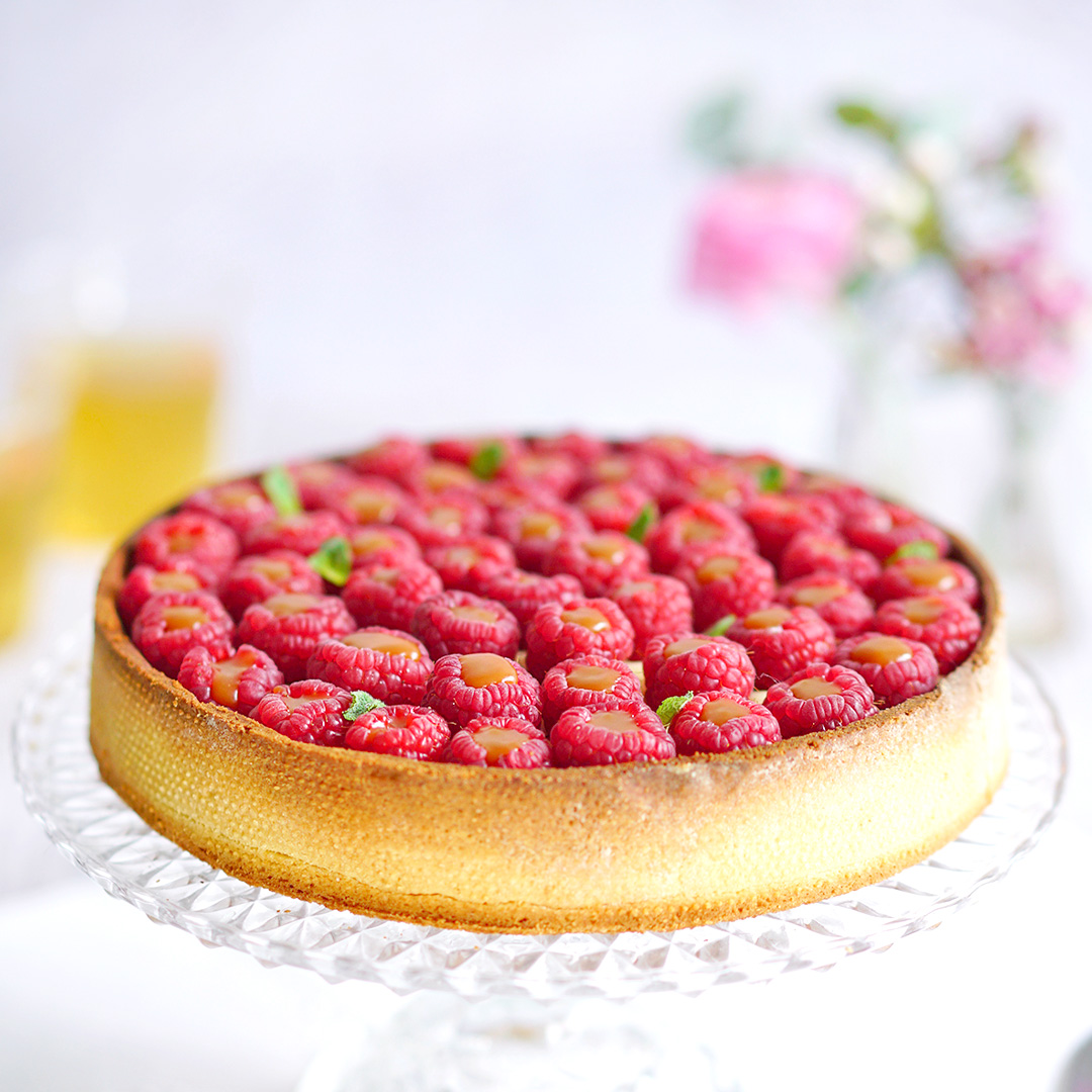 Tarte aux framboises, vanille et caramel - Régilait