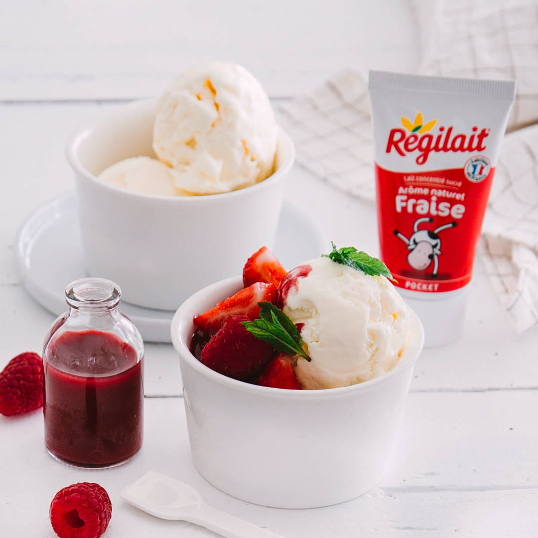 Recette Glace à la fraise facile et rapide en 5 minutes - Régilait
